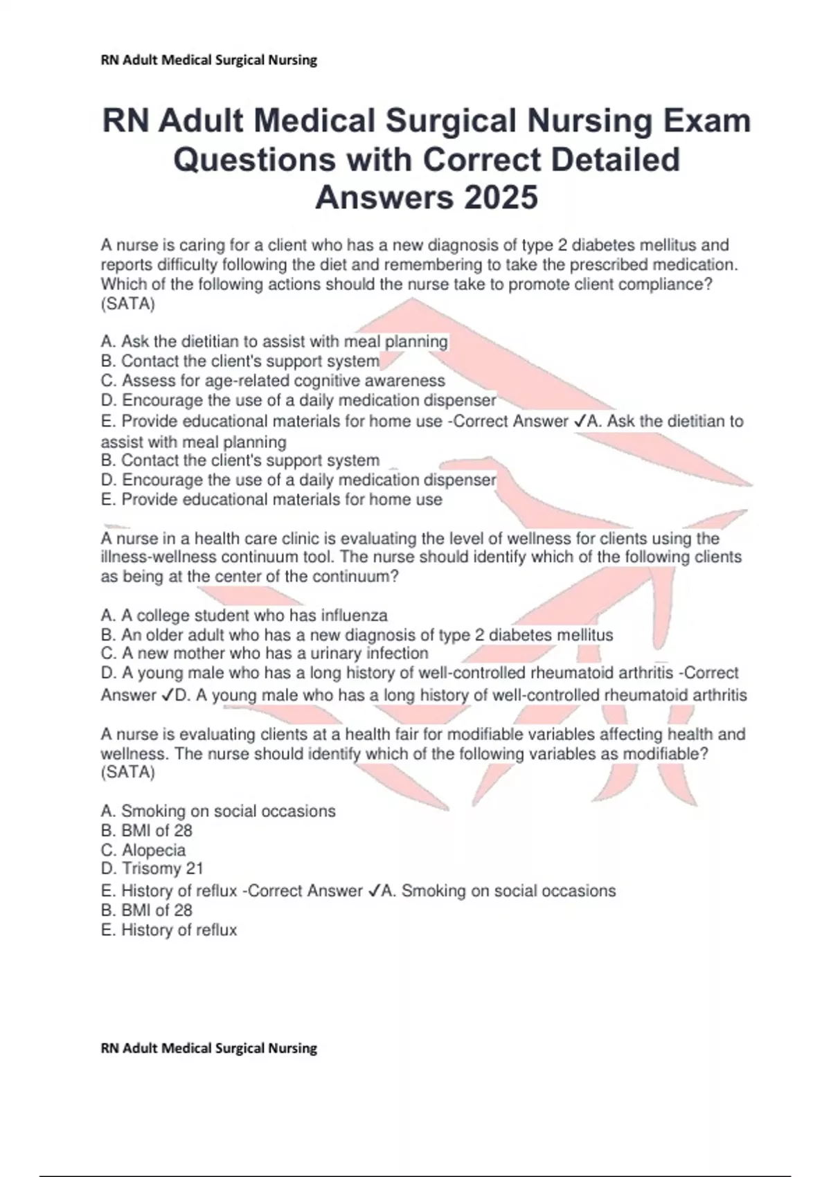 RN Adult Medical Surgical Nursing Exam Questions with Correct Detailed ...