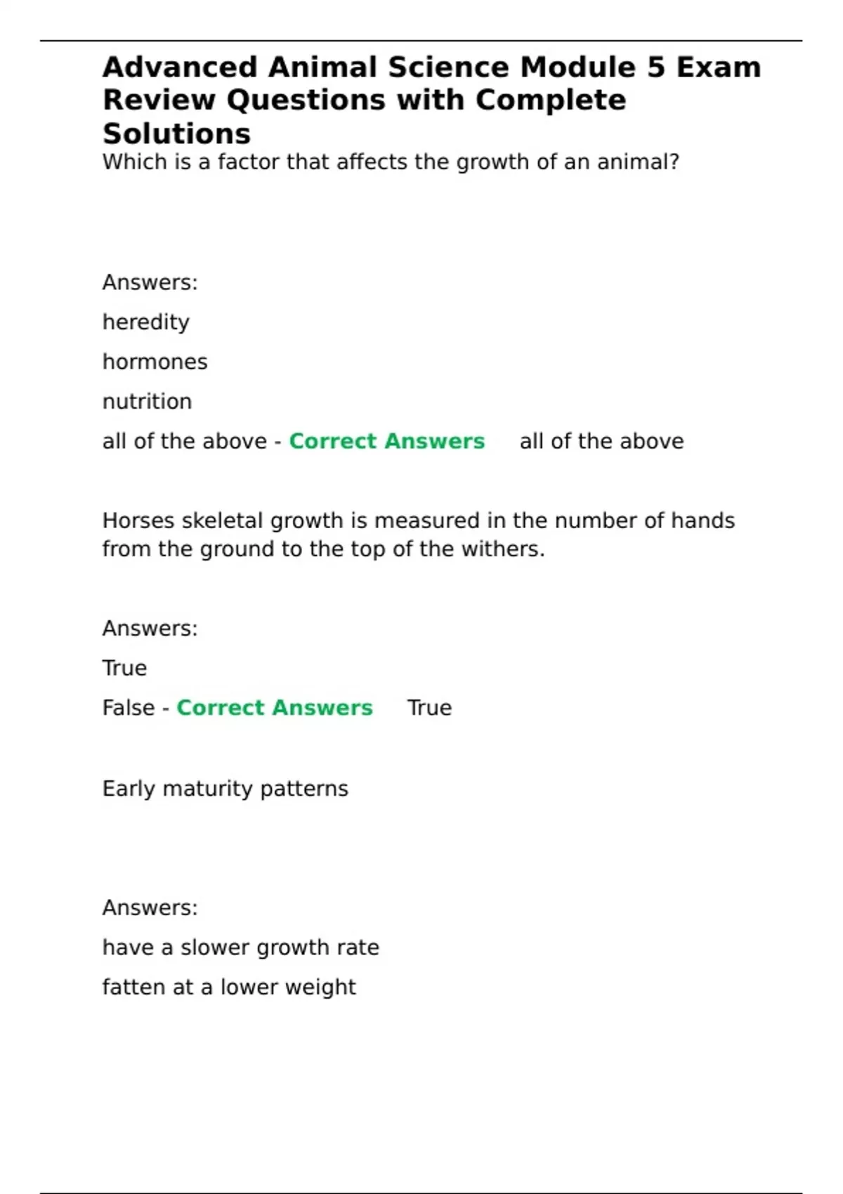 Advanced Animal Science Module 5 Exam Review Questions with Complete ...