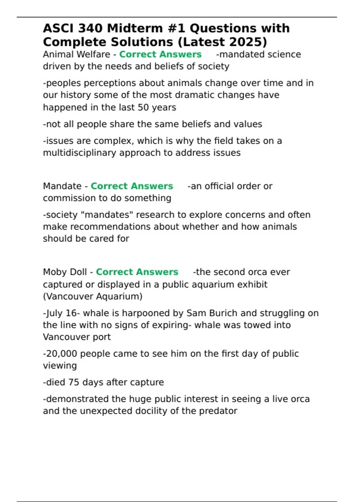 ASCI 340 Midterm -1 Questions with Complete Solutions (Latest 2025 ...