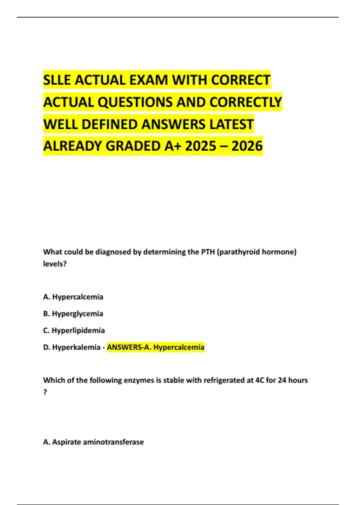 SLLE ACTUAL EXAM WITH CORRECT ACTUAL QUESTIONS AND CORRECTLY WELL ...