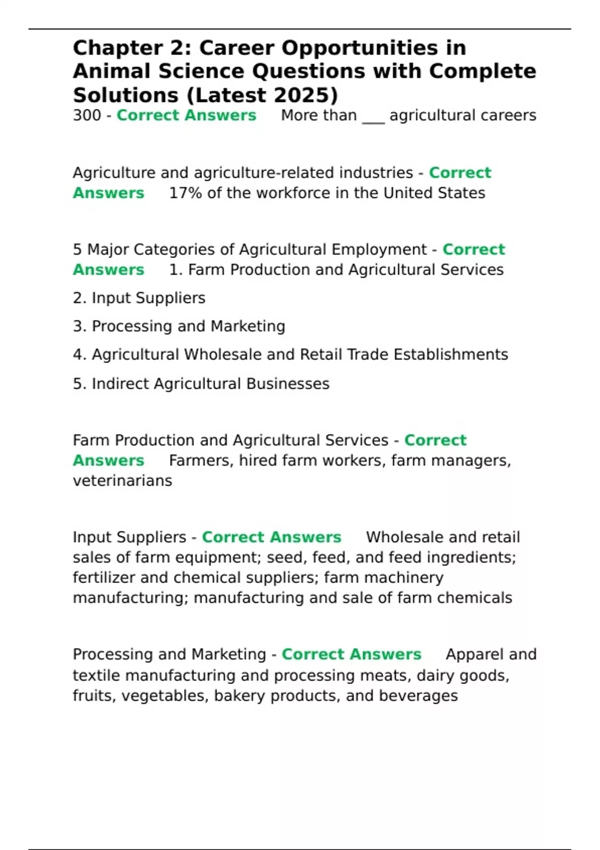 Chapter 2 Career Opportunities in Animal Science Questions with ...