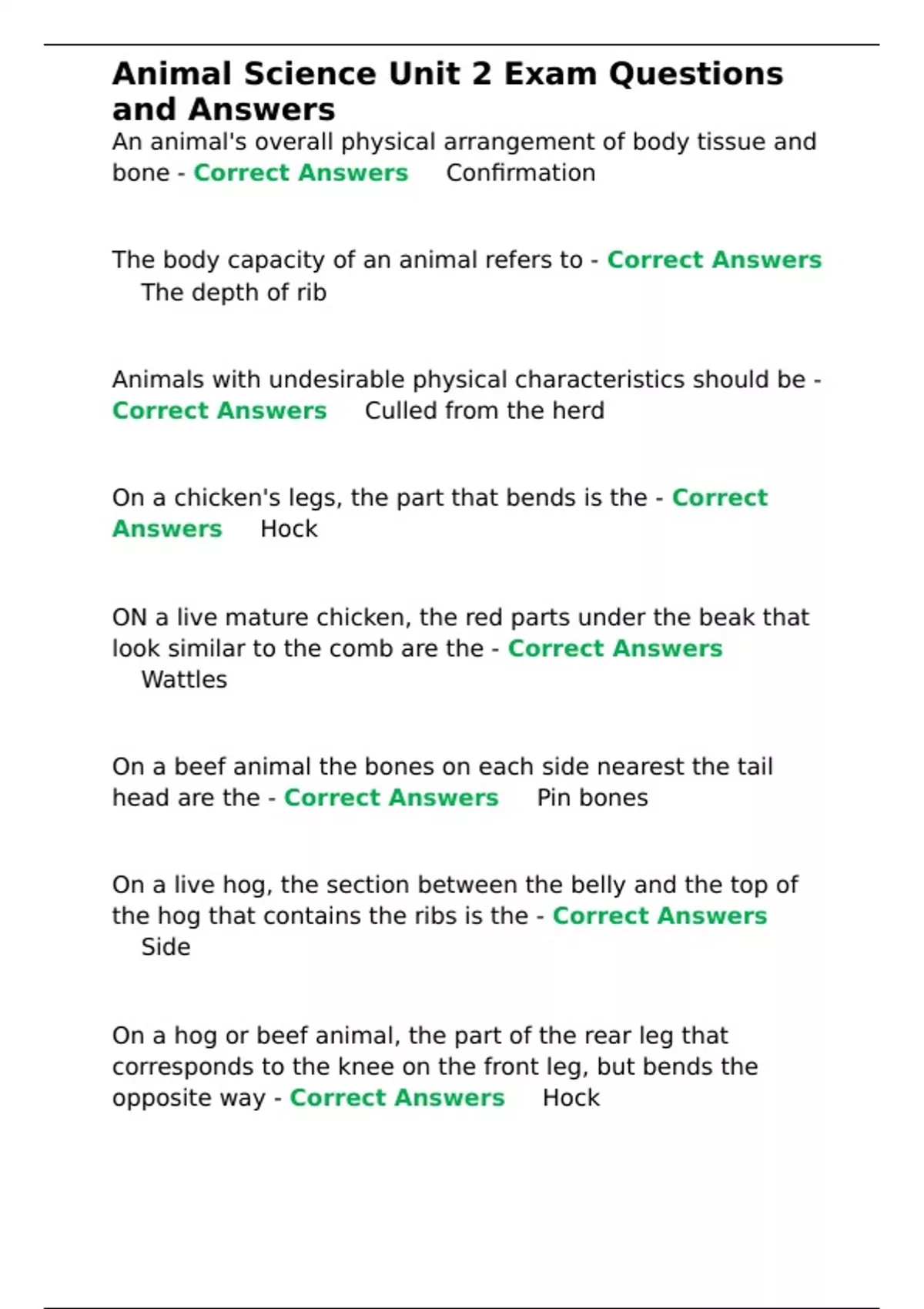 Animal Science Unit 2 Exam Questions and Answers - Animal Science Unit ...