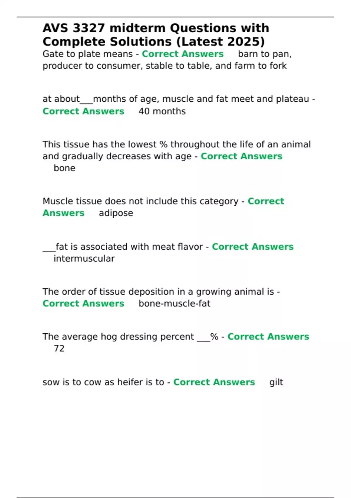 AVS 3327 midterm Questions with Complete Solutions (Latest 2025) - AVS ...