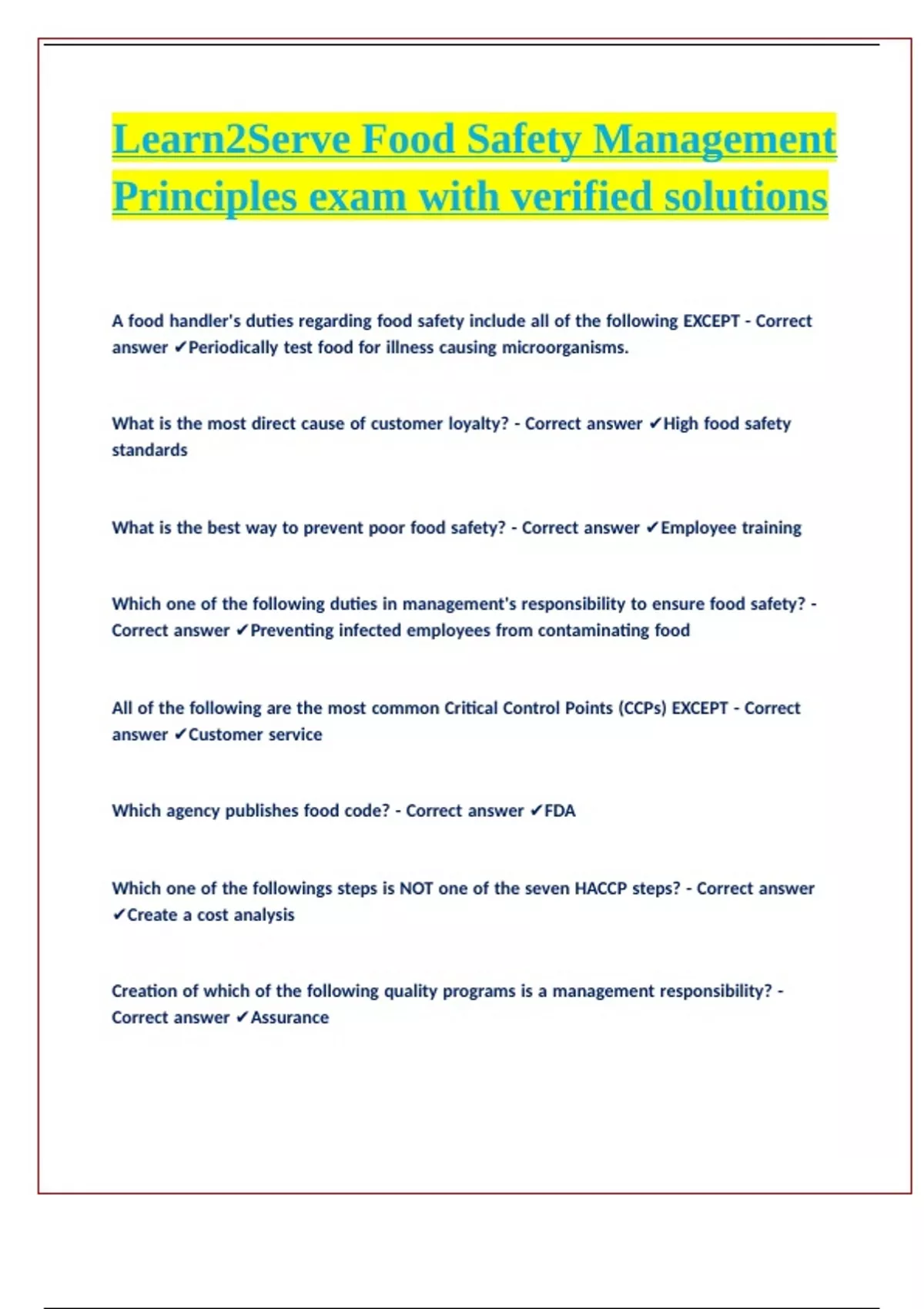 Manager-s Food Handler-s License- Texas, Learn2Serve Food Safety ...