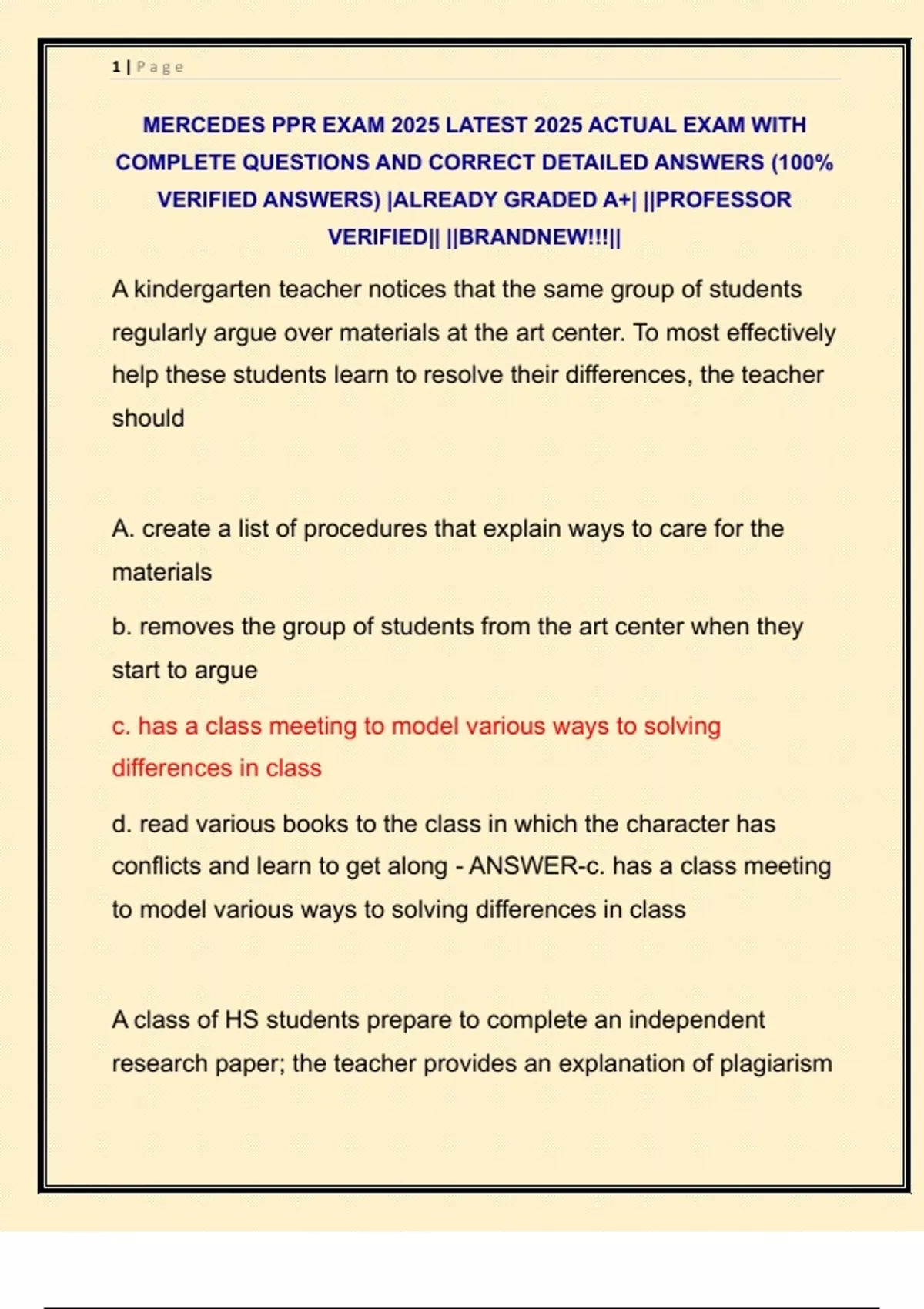 MERCEDES PPR EXAM 2025 LATEST 2025 ACTUAL EXAM WITH COMPLETE QUESTIONS ...