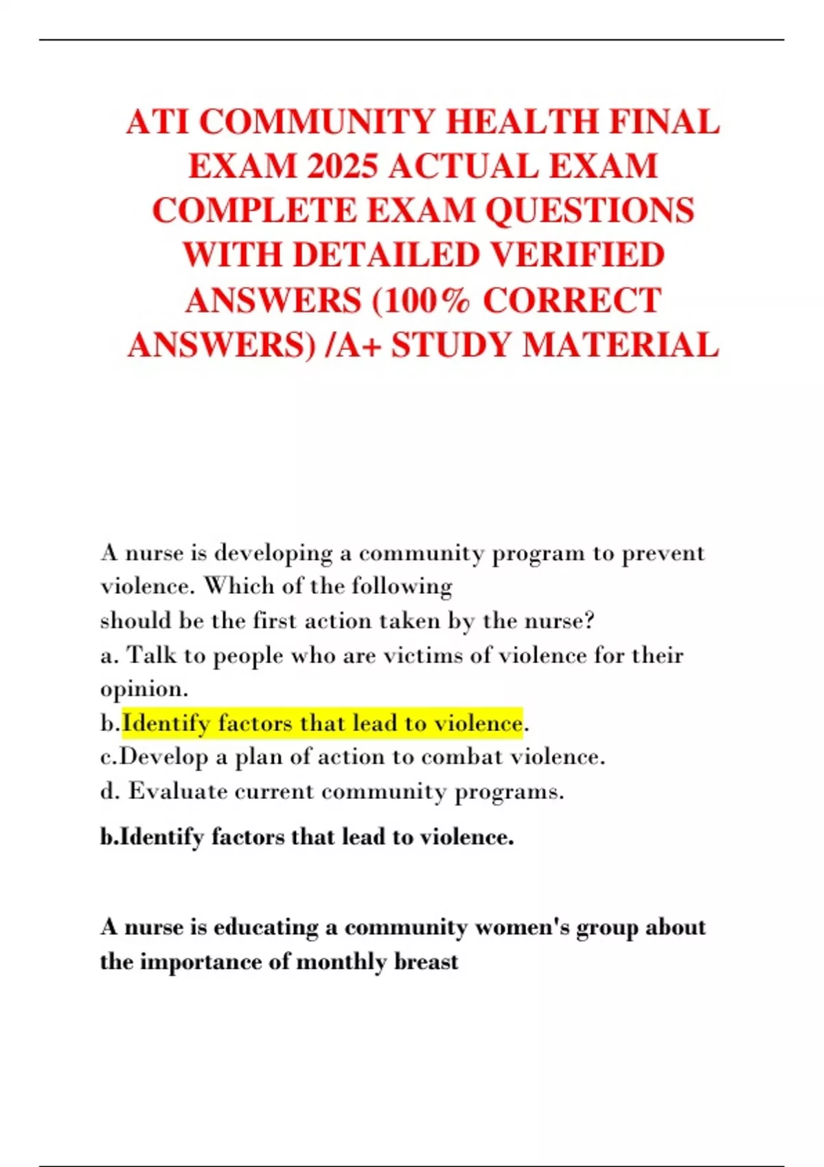 ATI COMMUNITY HEALTH FINAL EXAM 2025 ACTUAL EXAM COMPLETE EXAM ...