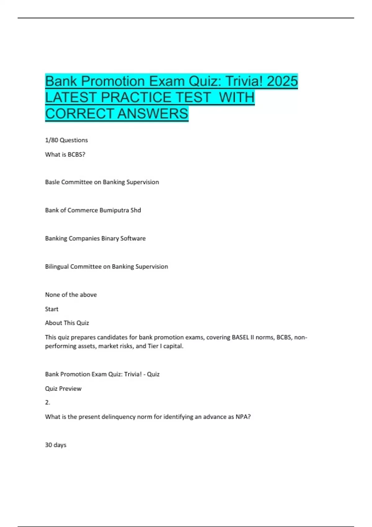 Bank Promotion Exam Practice Questions – Indian Banking Sector – 2025 ...