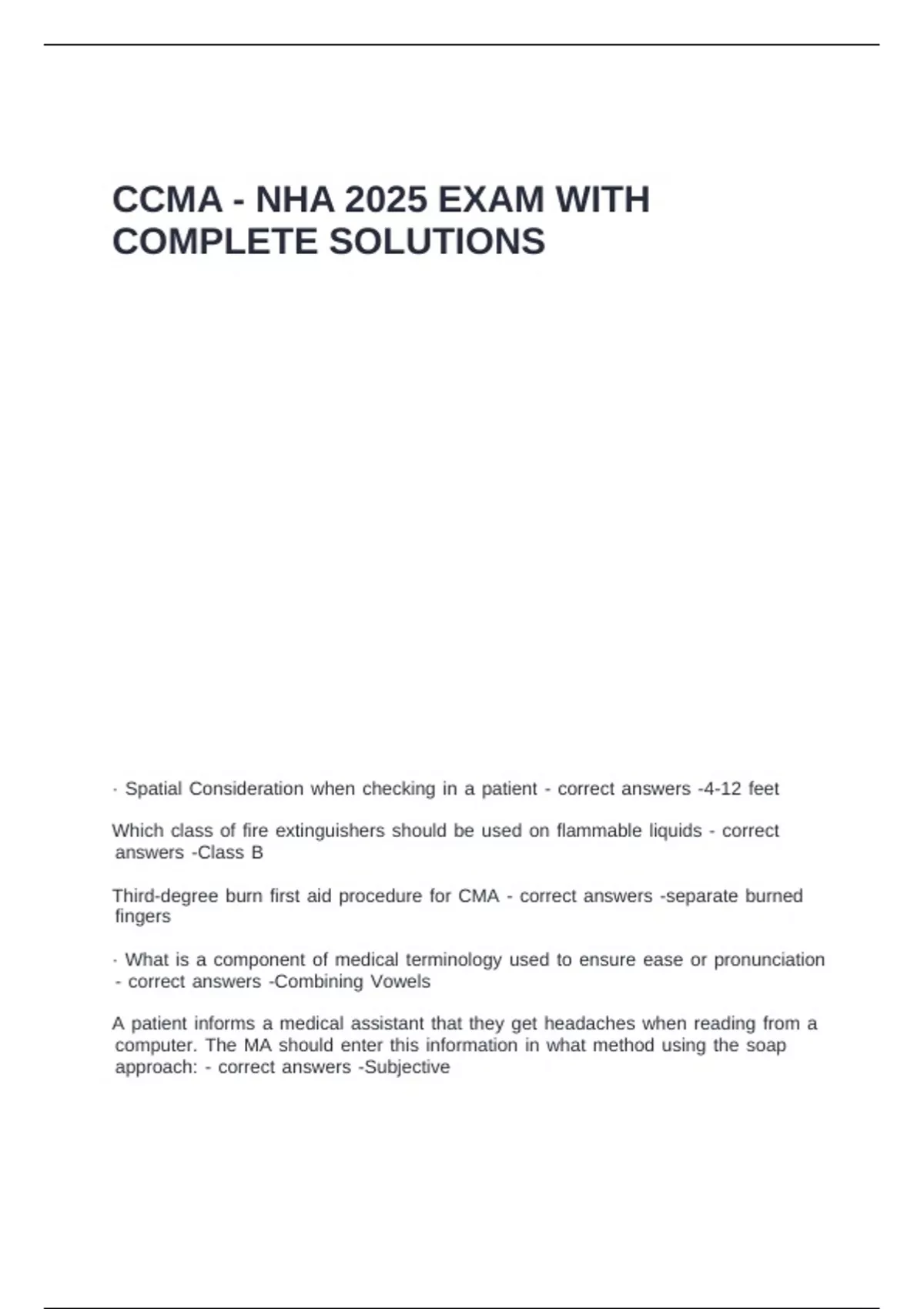 CCMA - NHA 2025 EXAM WITH COMPLETE SOLUTIONS - CCMA - Stuvia US