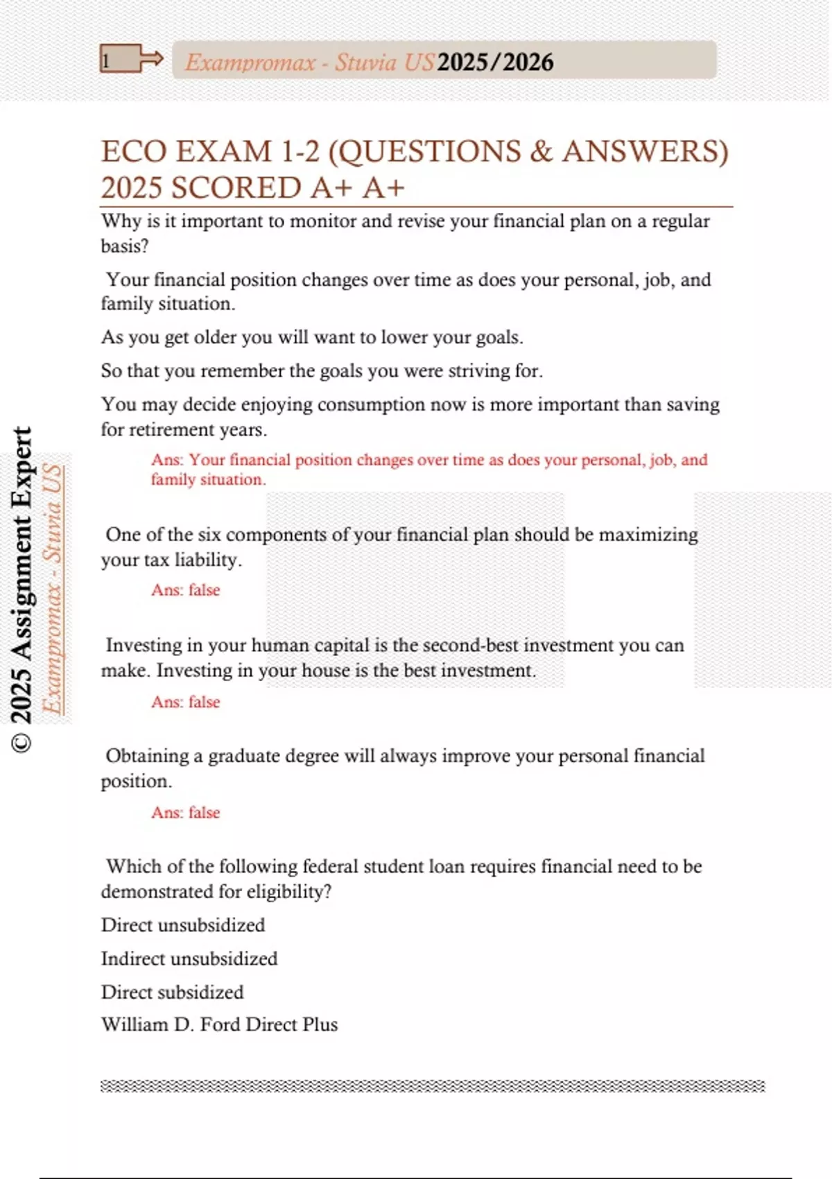 ECO EXAM 1-2 (QUESTIONS & ANSWERS) 2025 SCORED A+ A+ - ECO - Stuvia US