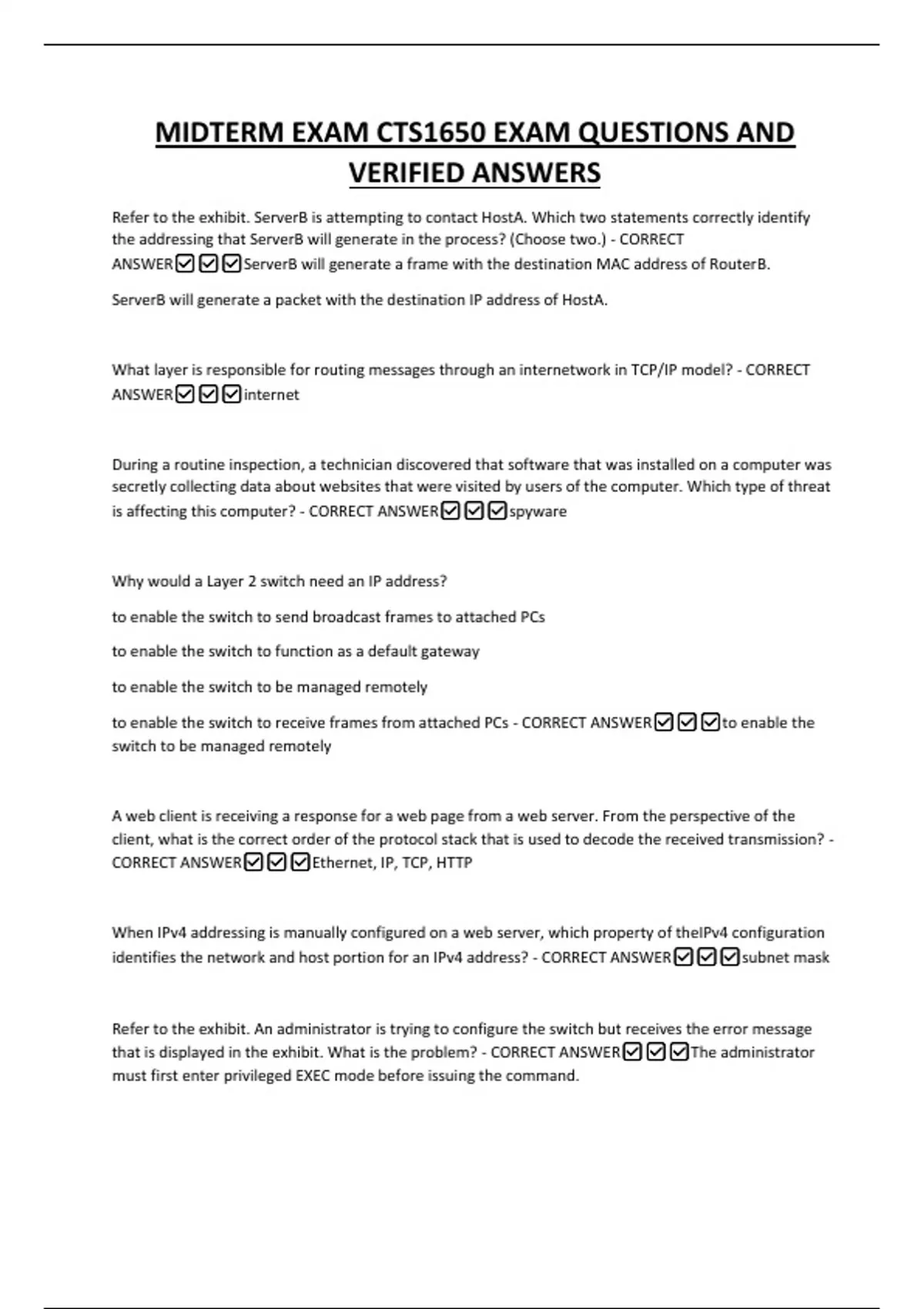 MIDTERM EXAM CTS1650 EXAM QUESTIONS AND VERIFIED ANSWERS - CTS1650 ...