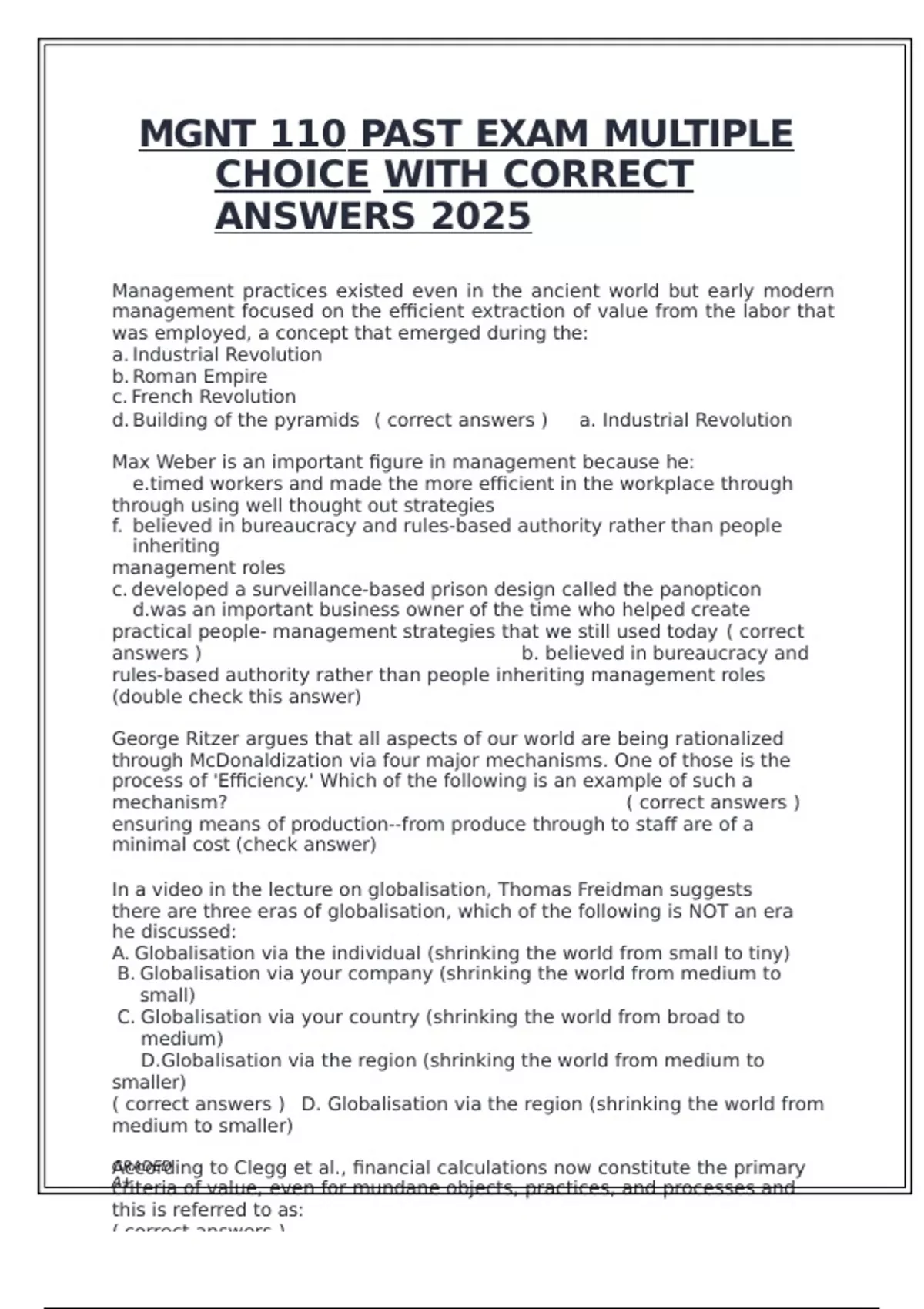 MGNT 110 PAST EXAM MULTIPLE CHOICE WITH CORRECT ANSWERS 2025 - MGNT 110 ...