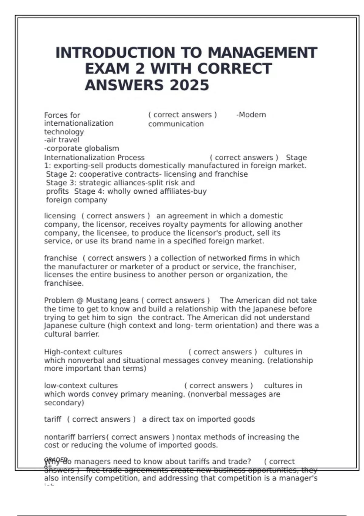 INTRODUCTION TO MANAGEMENT EXAM 2 WITH CORRECT ANSWERS 2025 ...