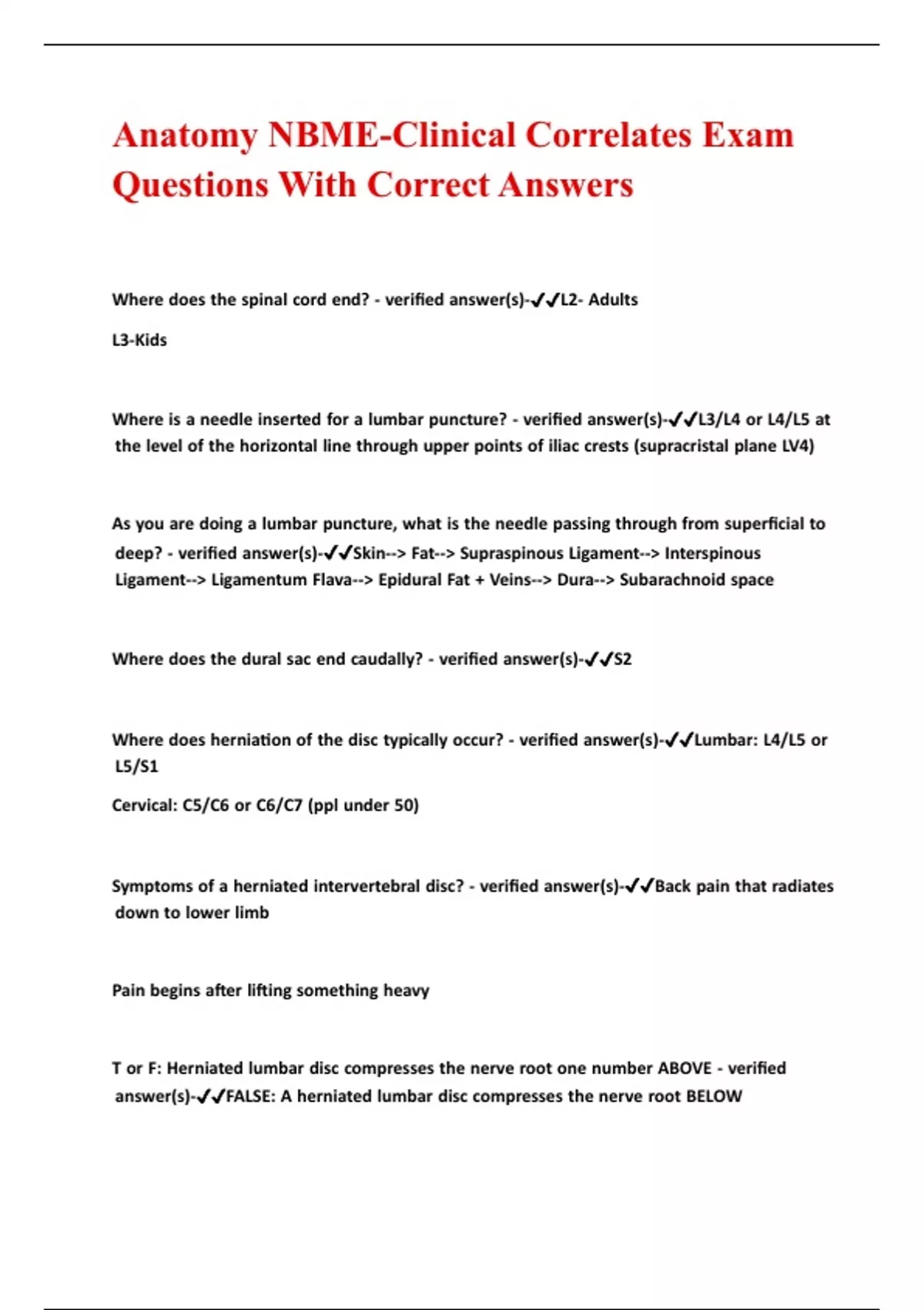 Anatomy NBME-Clinical Correlates Exam Questions With Correct Answers ...