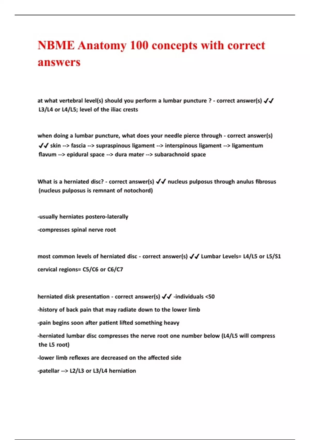 NBME Anatomy 100 concepts with correct answers, - NBME - Stuvia US
