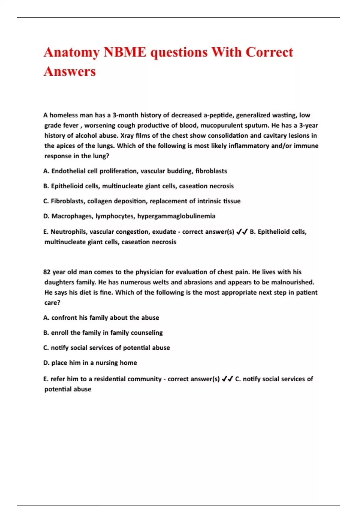 Anatomy NBME questions With Correct Answers - NBME - Stuvia US