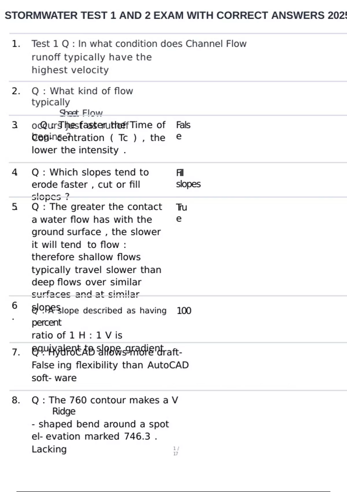 STORMWATER TEST 1 AND 2 EXAM WITH CORRECT ANSWERS 2025 - STORMWATE ...