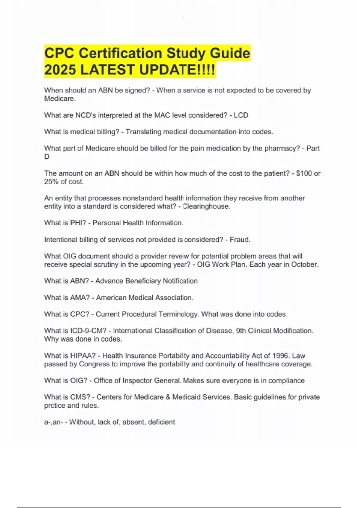 CPC Certification Study Guide 2025 LATEST UPDATE!!! - CPC Certification ...