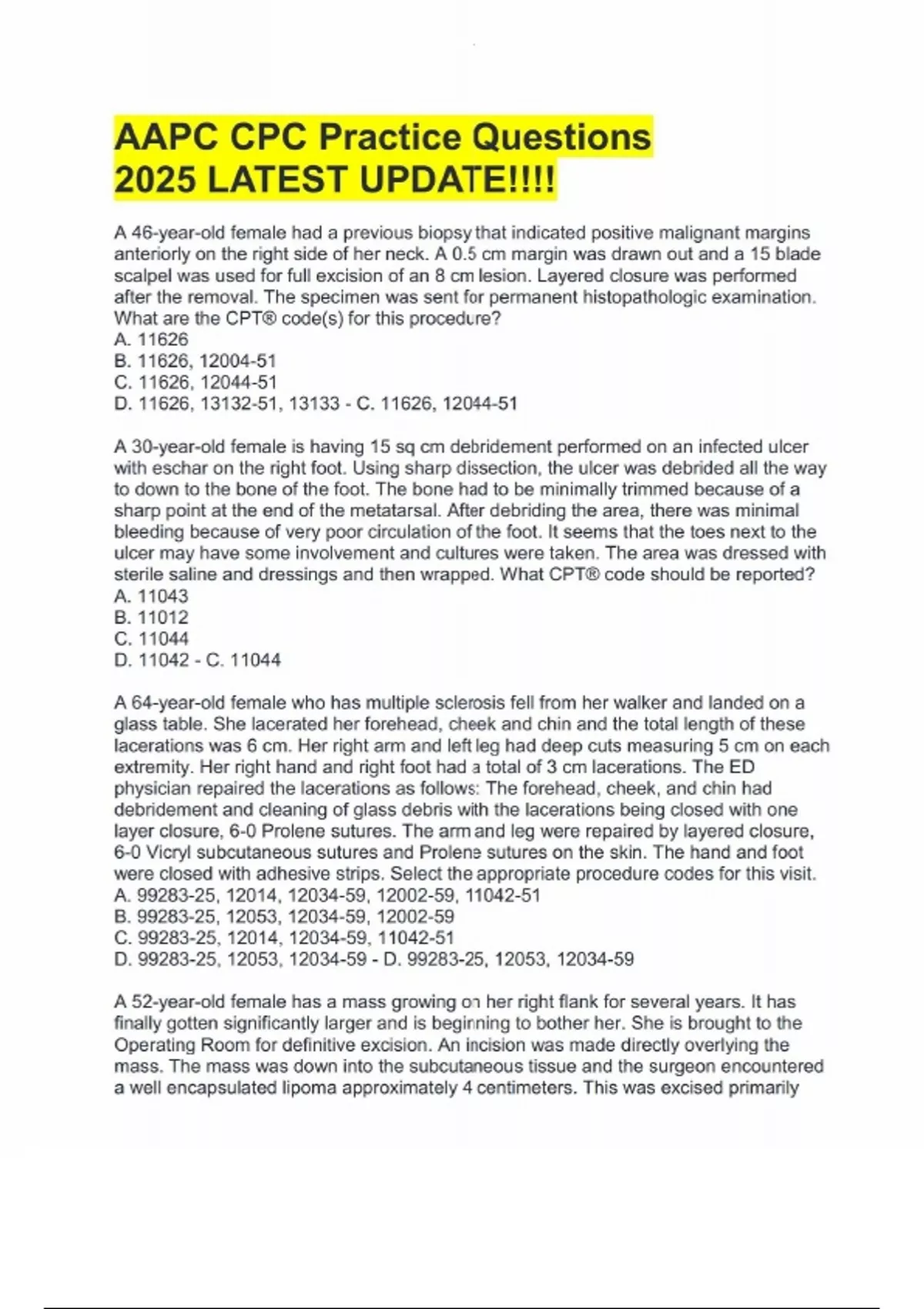 AAPC CPC Practice Questions 2025 LATEST UPDATE!!! - AAPC - Stuvia US