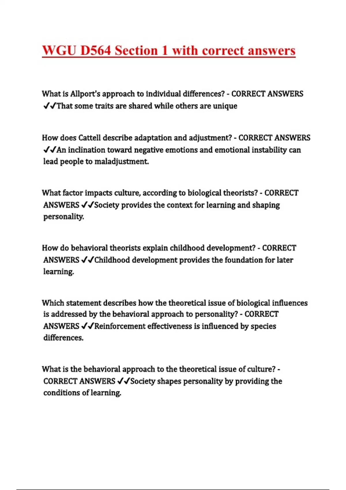 WGU D564 Section 1 with correct answers - D564 (D564) - Stuvia US