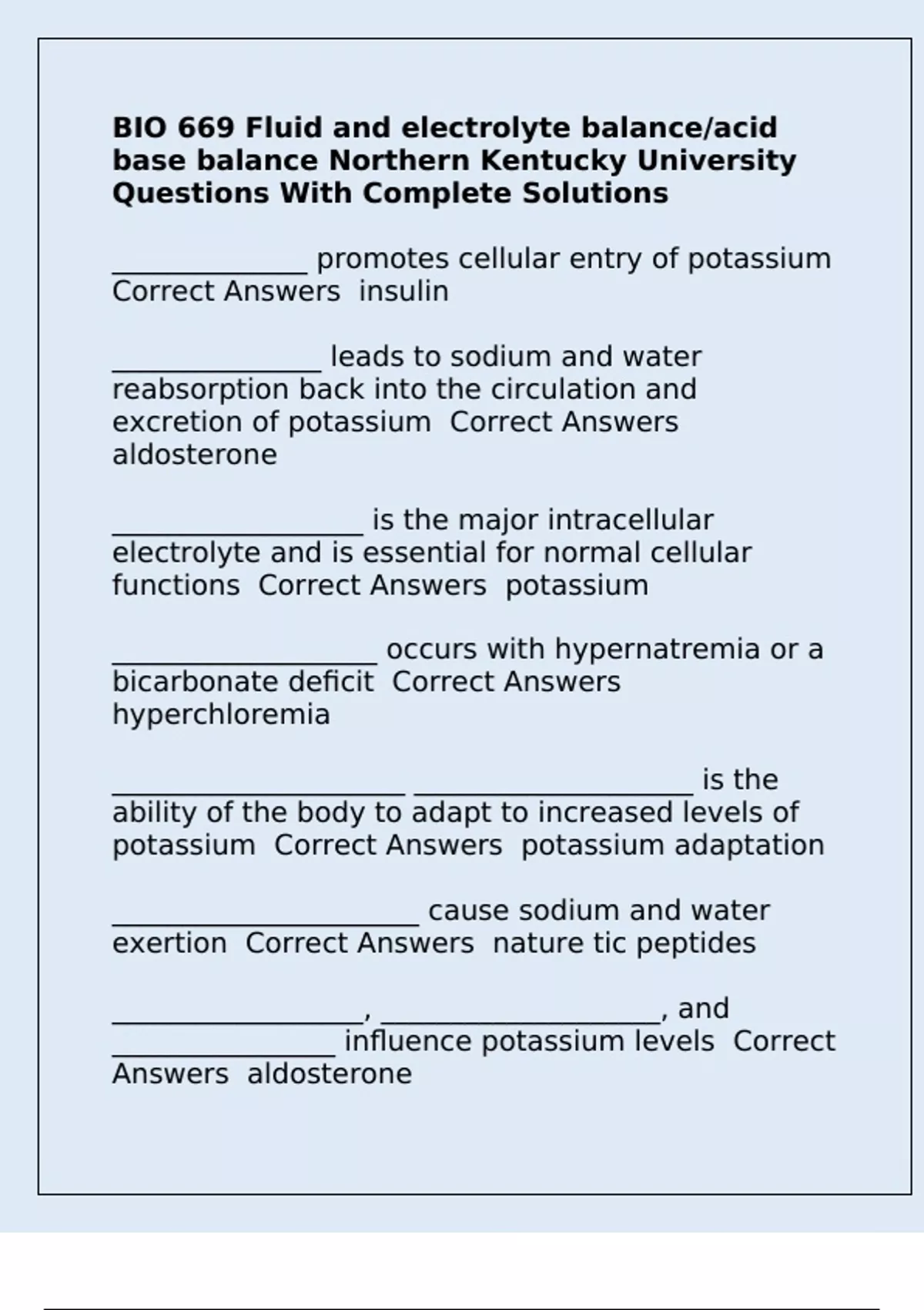 BIO 669 Fluid and electrolyte balance/acid base balance Northern ...