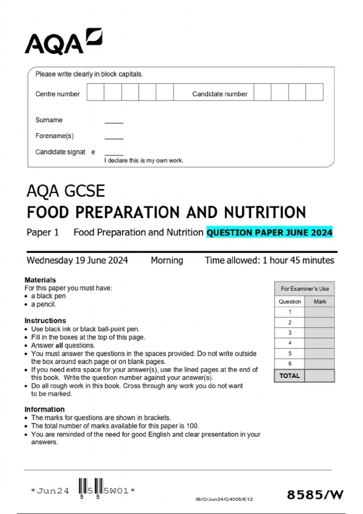AQA GCSE FOOD PREPARATION AND NUTRITION Paper 1 Food Preparation and ...