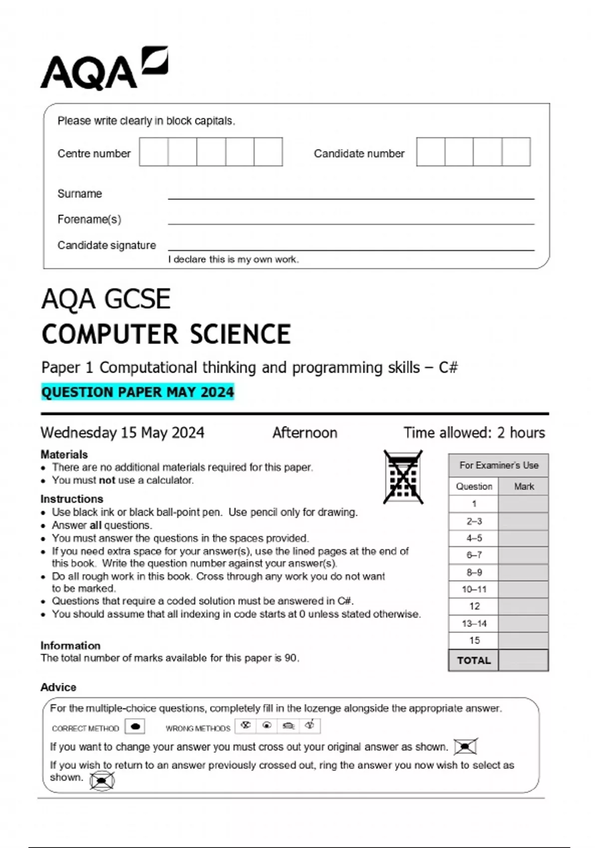 Aqa Gcse Computer Science Paper 1 Computational Thinking And Programming Skills C Question
