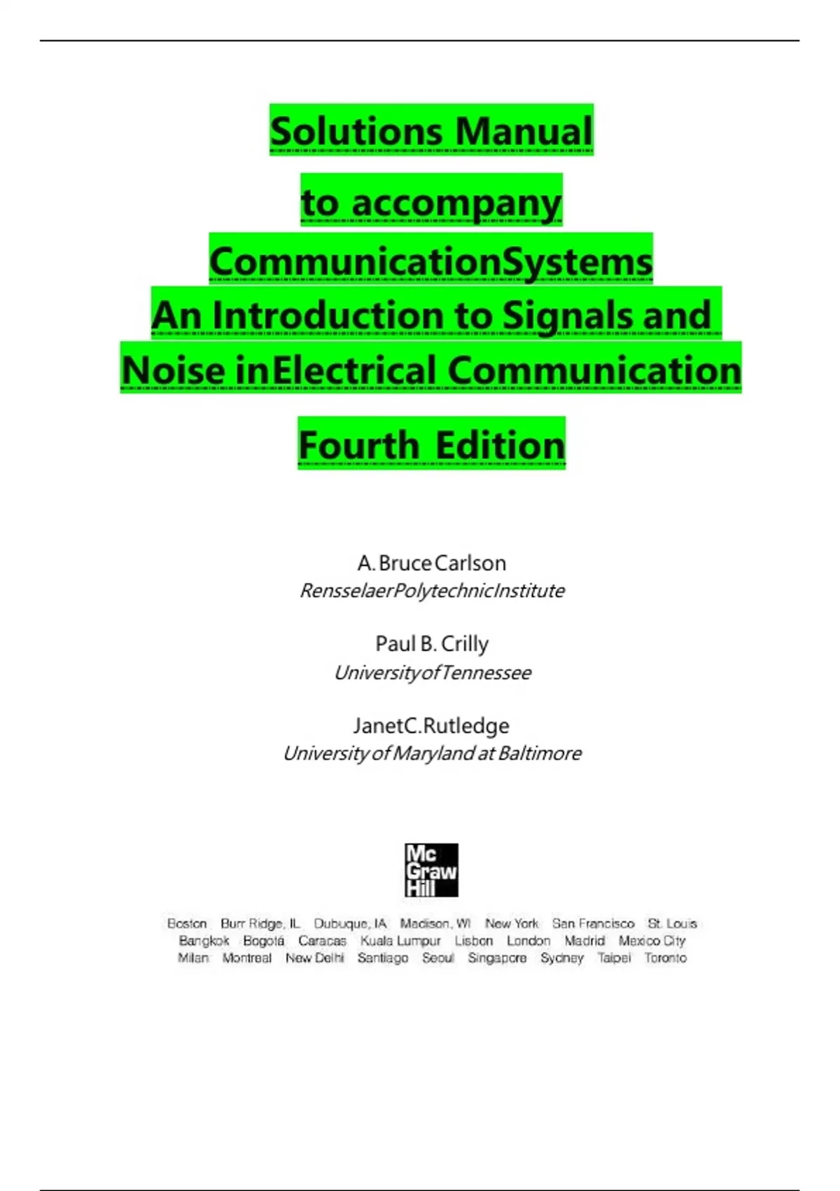 Solutions Manual for Communication Systems: An Introduction to Signals ...
