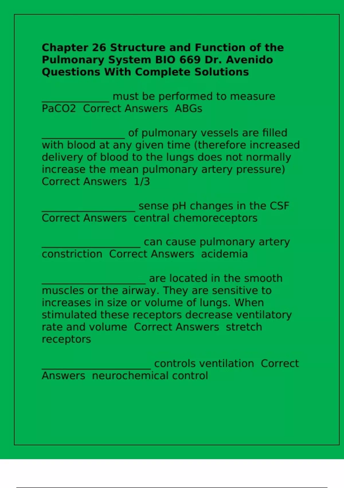 Chapter 26 Structure and Function of the Pulmonary System BIO 669 Dr ...