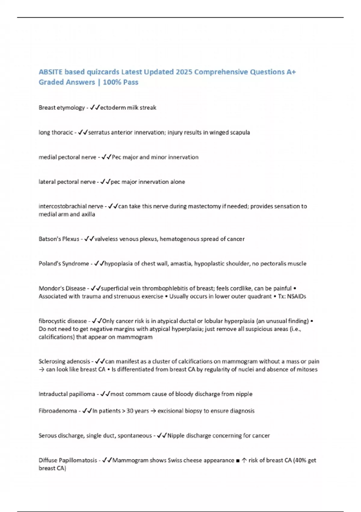 ABSITE based quizcards Latest Updated 2025 Comprehensive Questions A+ ...