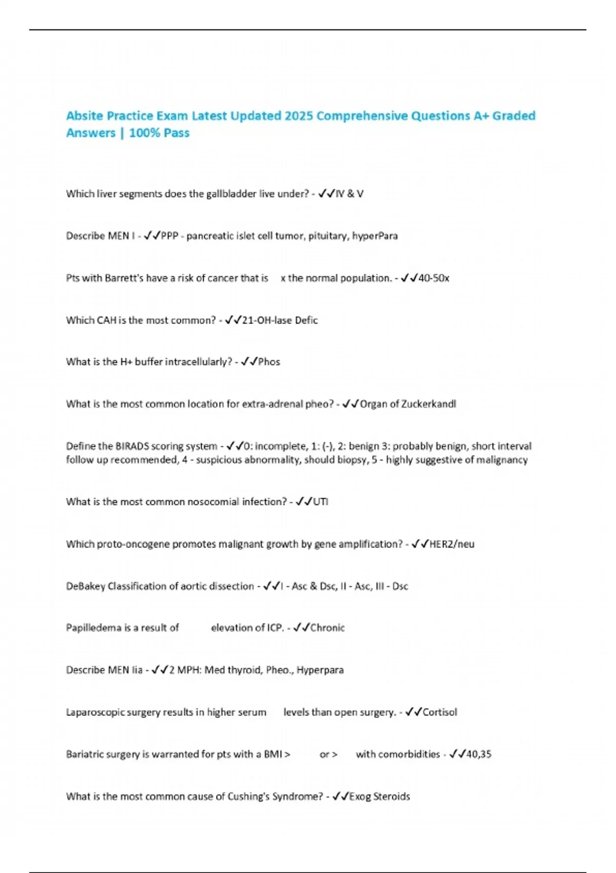 Absite Practice Exam Latest Updated 2025 Comprehensive Questions A+ ...