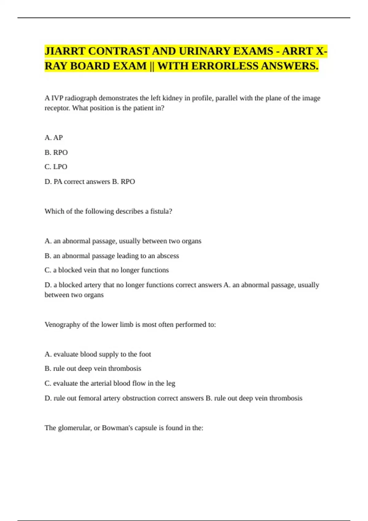 JIARRT CONTRAST AND URINARY EXAMS - ARRT X-RAY BOARD EXAM || WITH ...