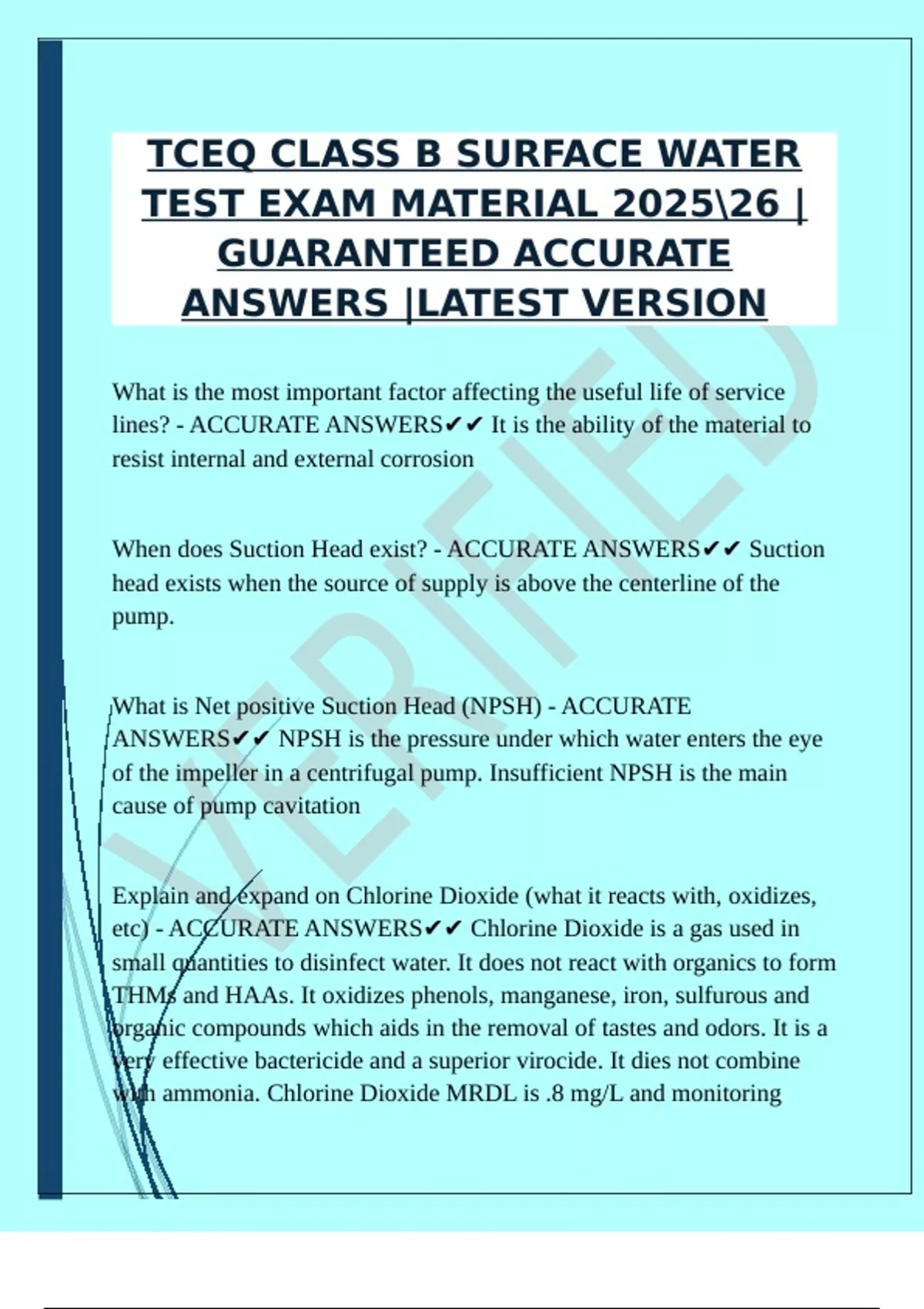TCEQ CLASS B SURFACE WATER TEST EXAM MATERIAL 202526 |GUARANTEED ...