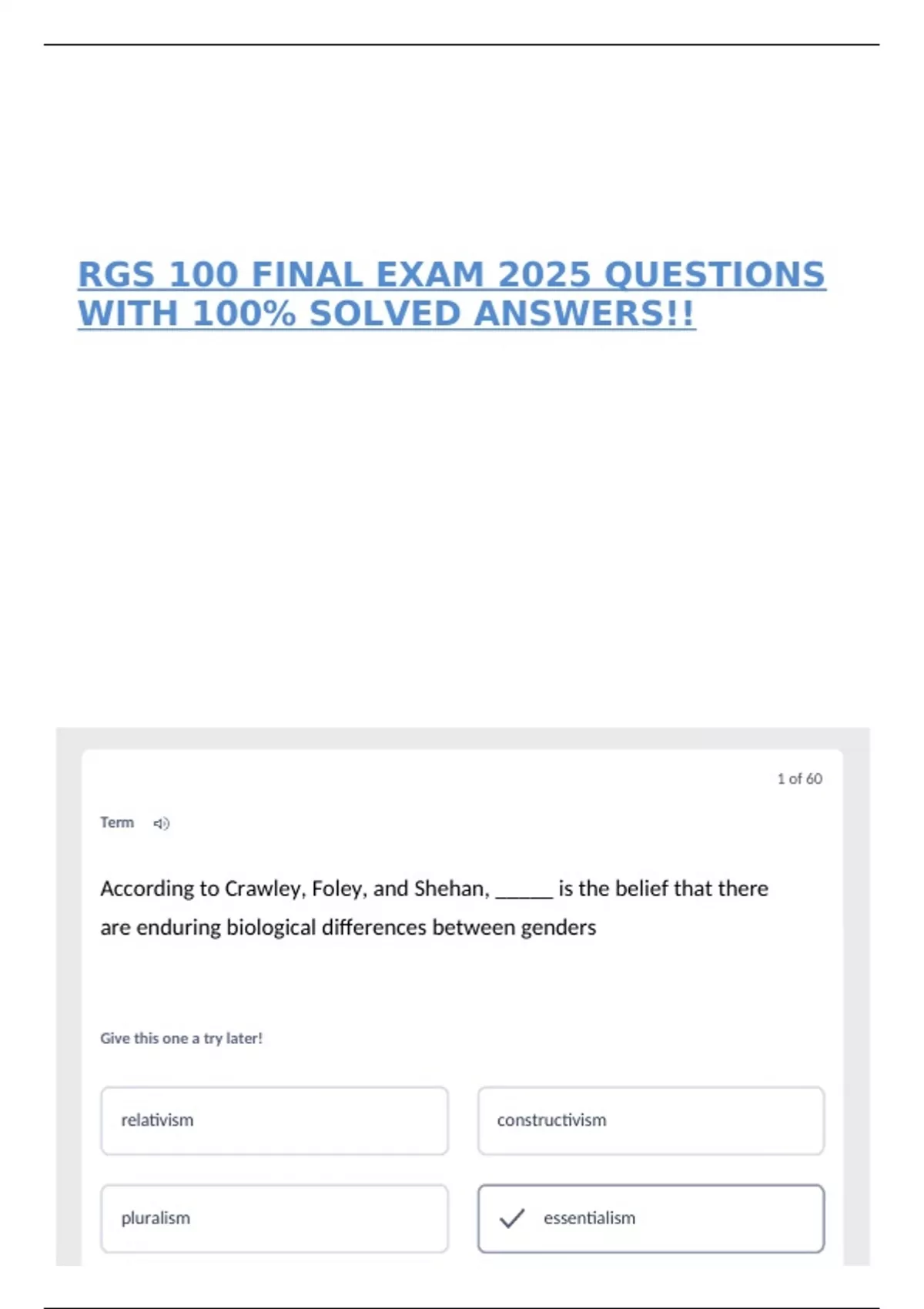 RGS 100 FINAL EXAM 2025 QUESTIONS WITH 100% SOLVED ANSWERS!! - RGS 100 ...