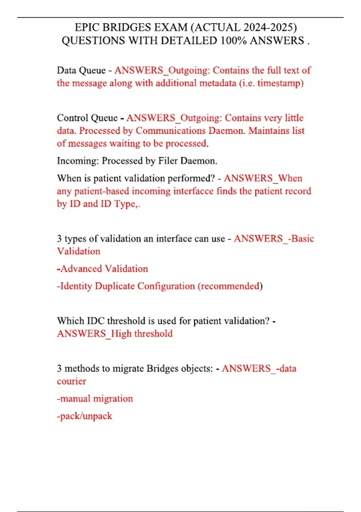 EPIC BRIDGES EXAM (ACTUAL ) QUESTIONS WITH DETAILED 100- ANSWERSEPIC ...