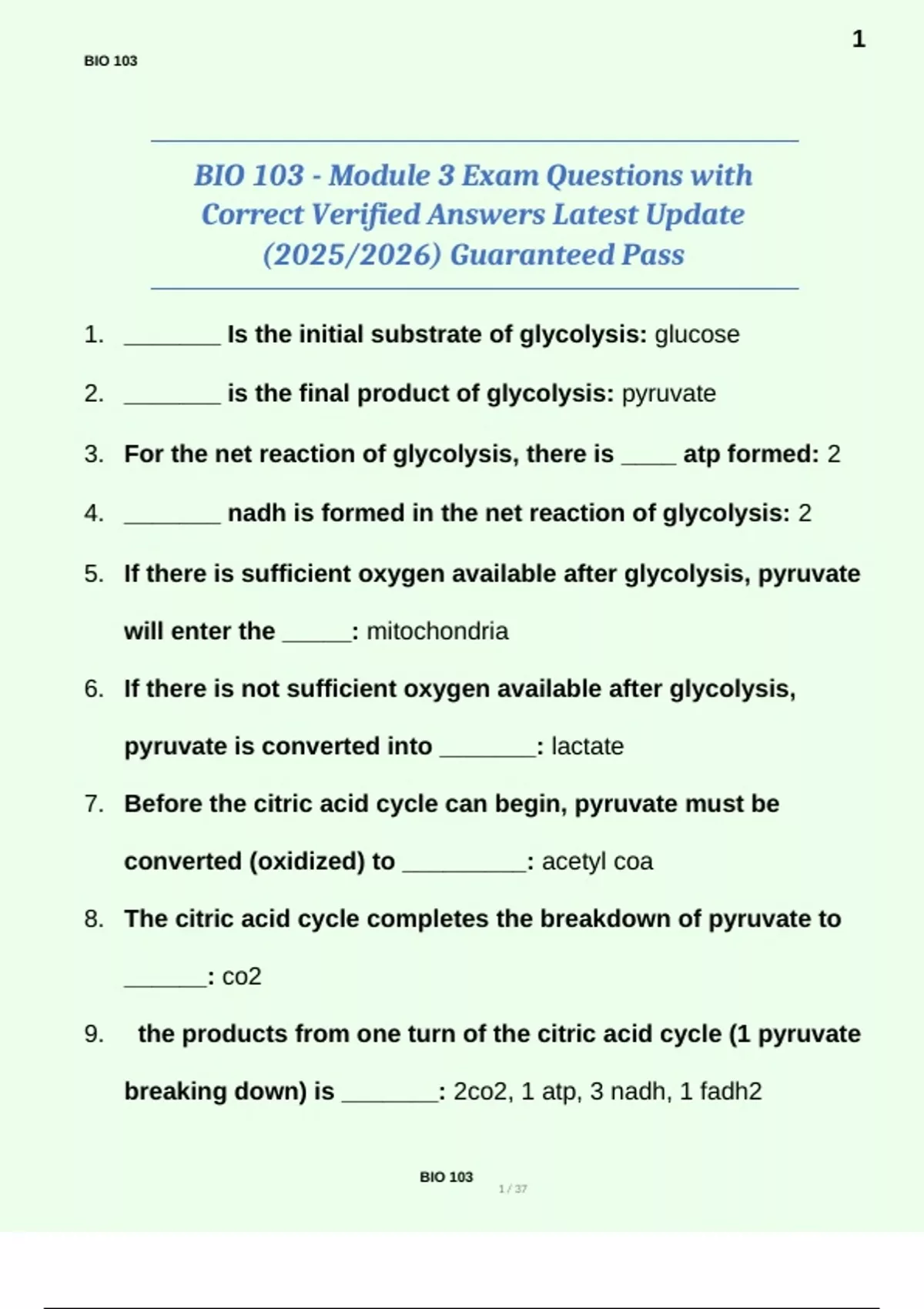 BIO 103 - Module 3 Exam Questions with Correct Verified Answers Latest ...