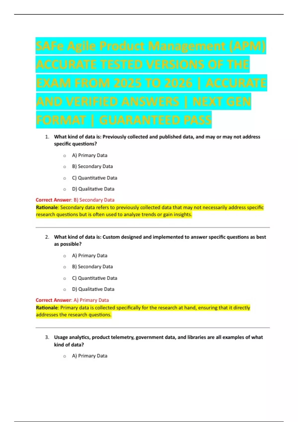 SAFe Agile Product Management (APM) ACCURATE TESTED VERSIONS OF THE ...