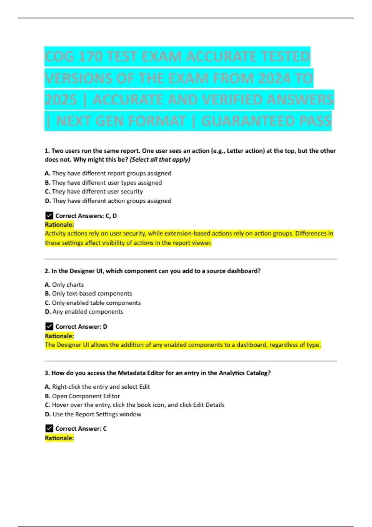 COG 170 TEST EXAM ACCURATE TESTED VERSIONS OF THE EXAM FROM 2024 TO ...