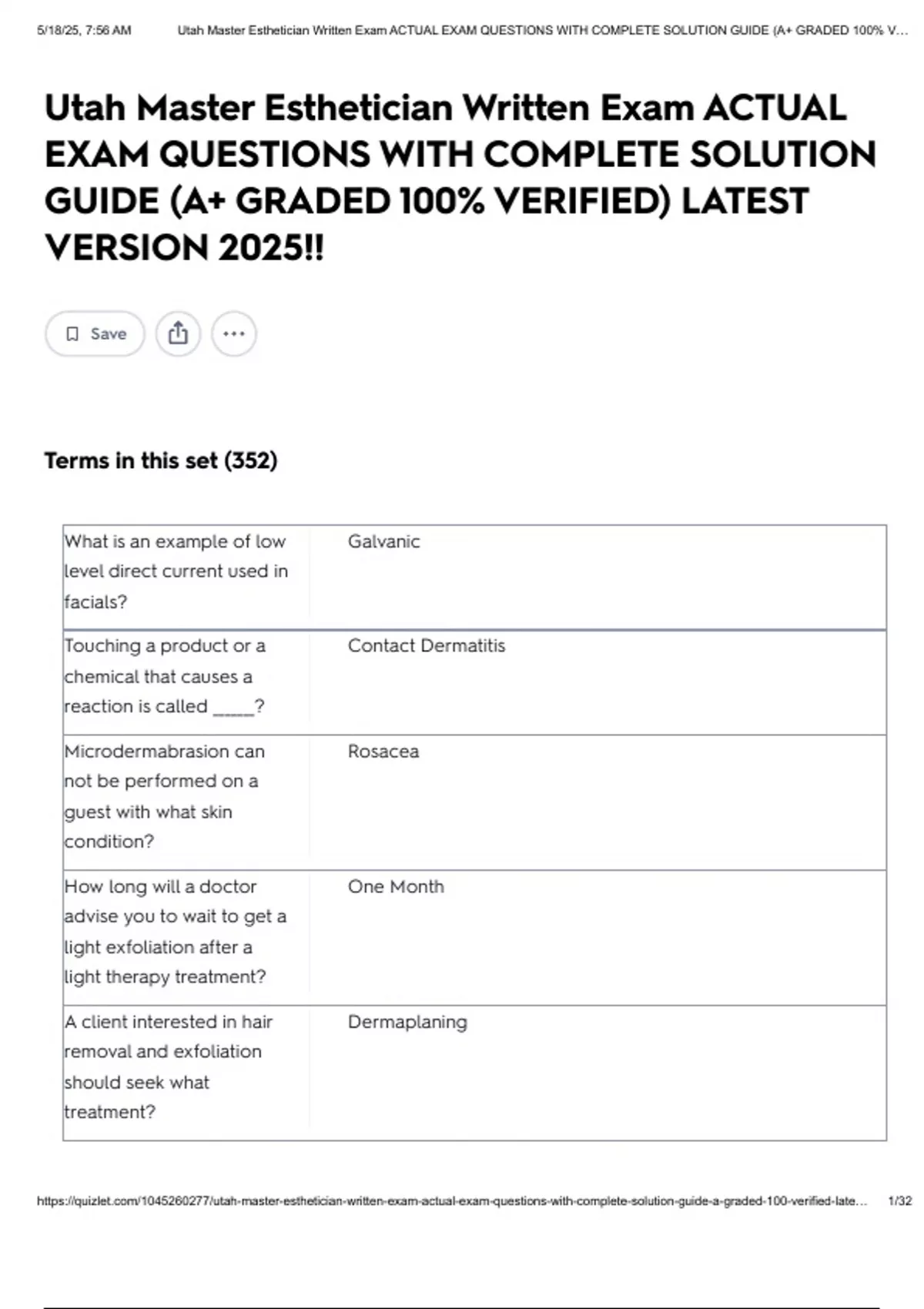 Utah Master Esthetician Written Exam ACTUAL EXAM QUESTIONS WITH ...