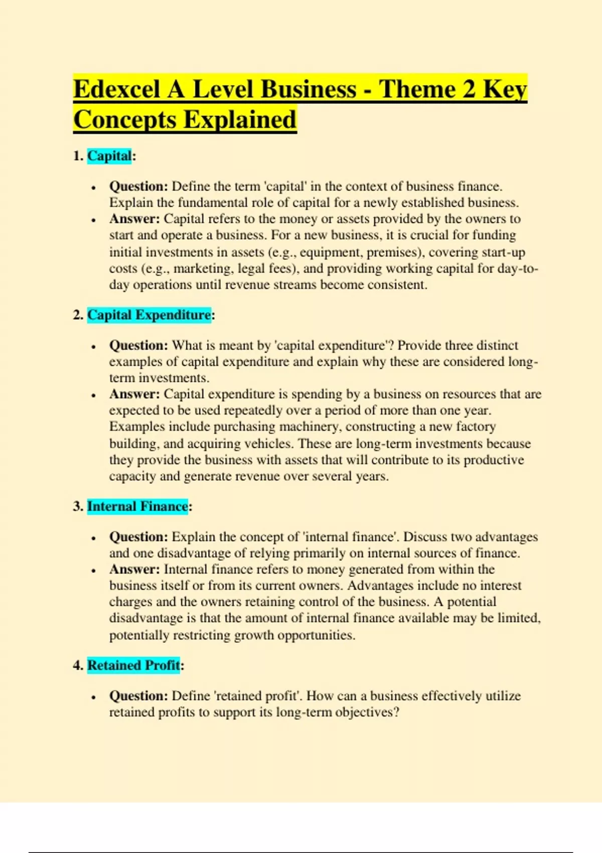 Edexcel A Level Business – Theme 2 Key Concepts Explained – Comprehensive Glossary with ...
