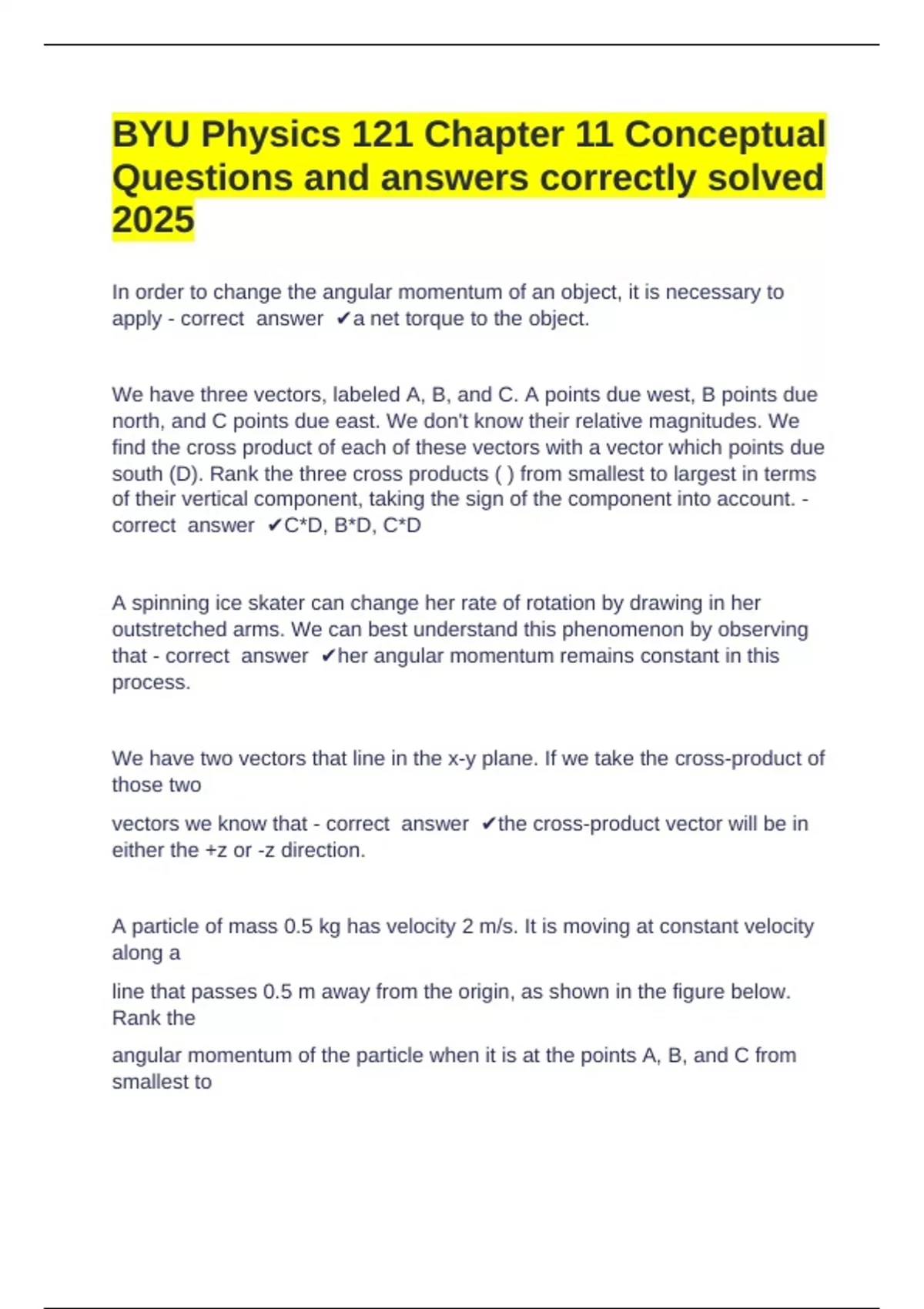 BYU Physics 121 Chapter 11 Conceptual Questions and answers correctly solved 2025 - BYU Physics ...