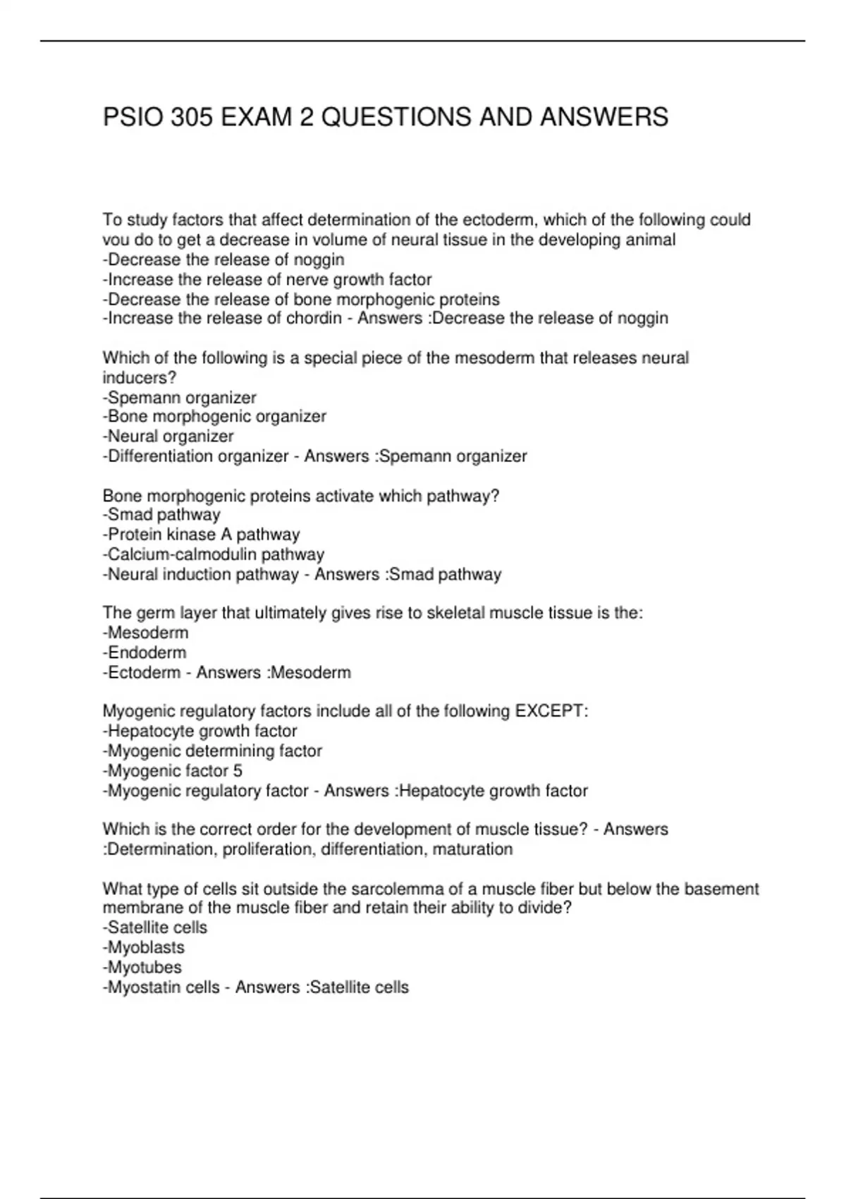 PSIO 305 EXAM 2 QUESTIONS AND ANSWERS - PSIO 305 - Stuvia US