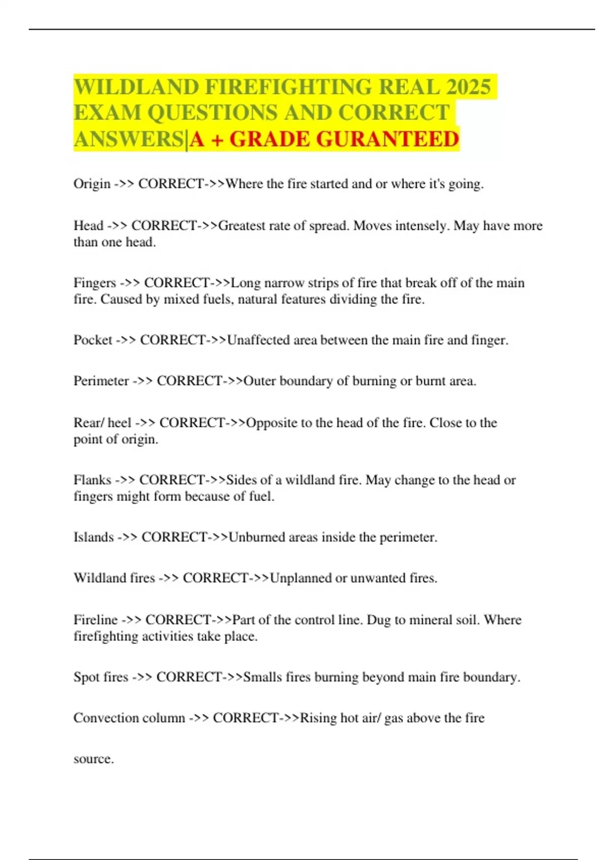 WILDLAND FIREFIGHTING REAL 2025 EXAM QUESTIONS AND CORRECT ANSWERS|A ...