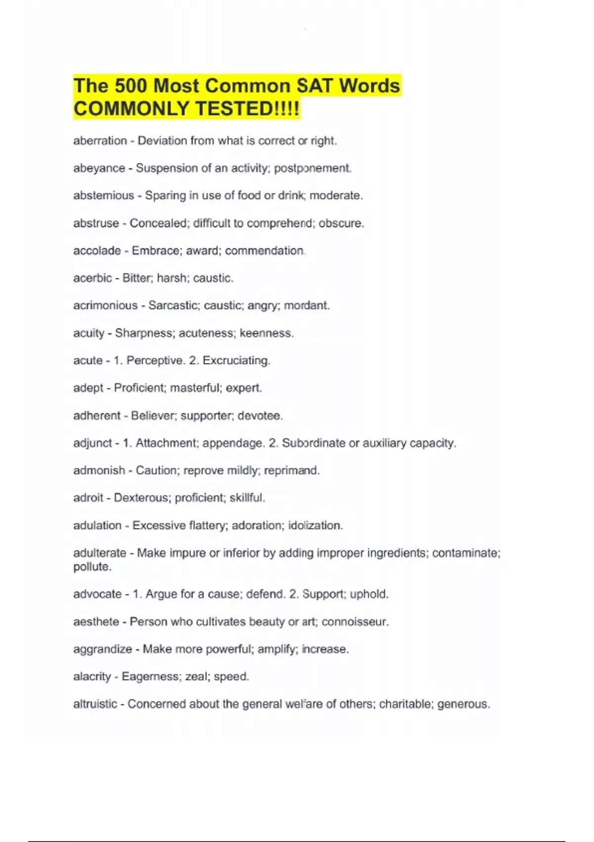 The 500 Most Common SAT Words COMMONLY TESTED!!!! PREDICTOR!! - The 500 ...
