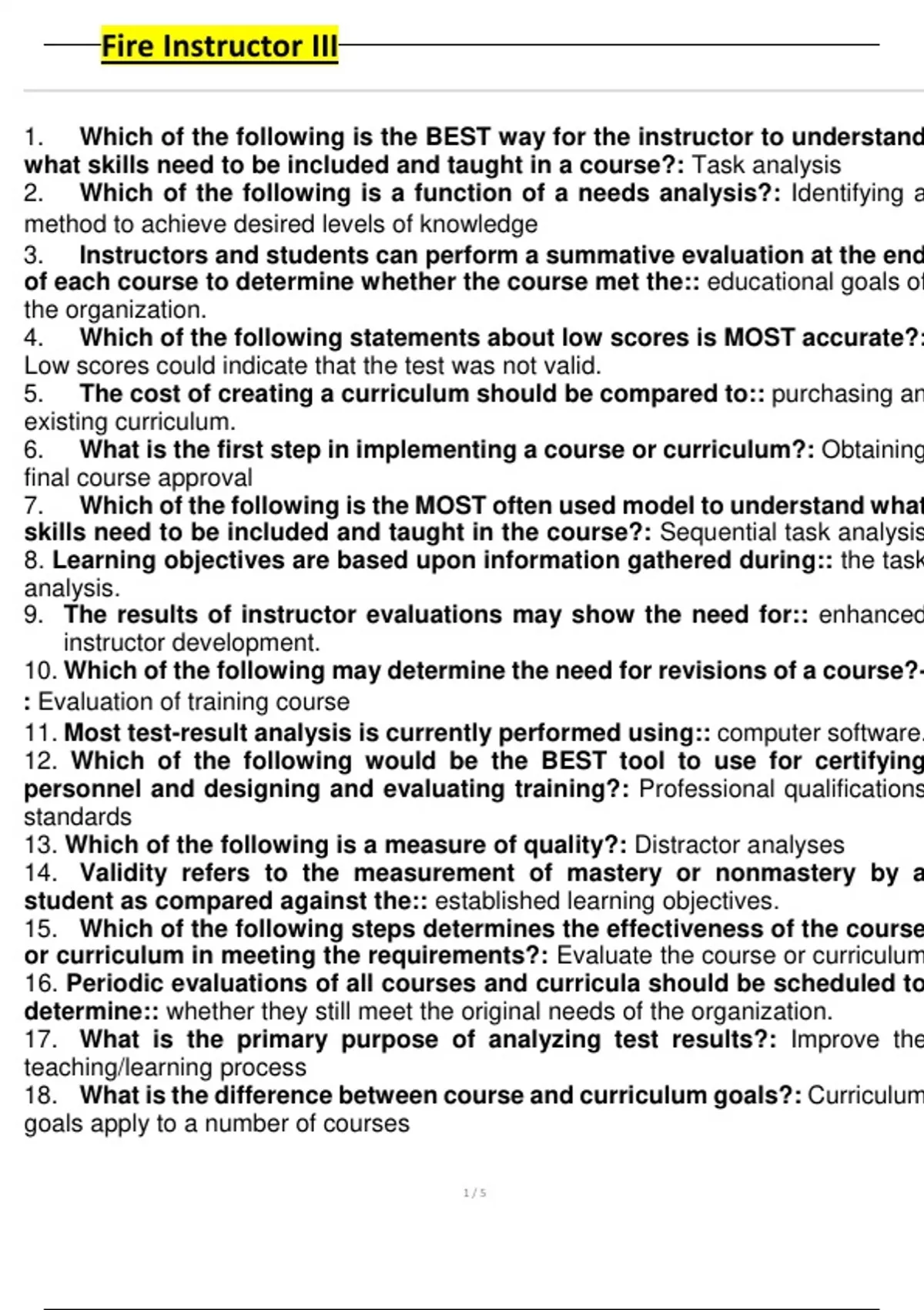Fire Instructor III | Practice Questions with Correct Answers | Instructor Certification Prep ...