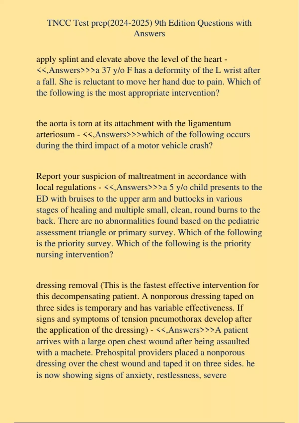 TNCC Test prep() 9th Edition Questions with Answers - TNCC - Stuvia US