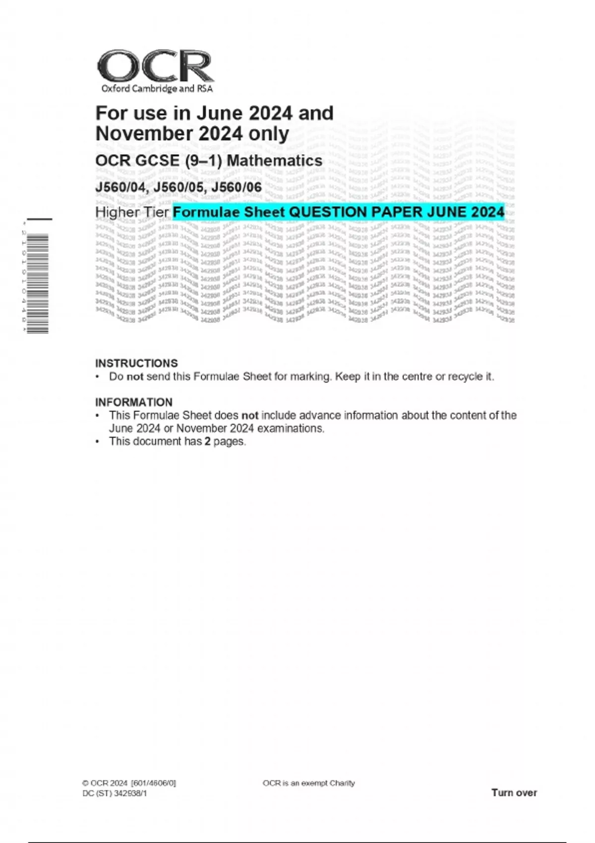 OCR GCSE (9–1) Mathematics J560/04, J560/05, J560/06 Higher Tier ...