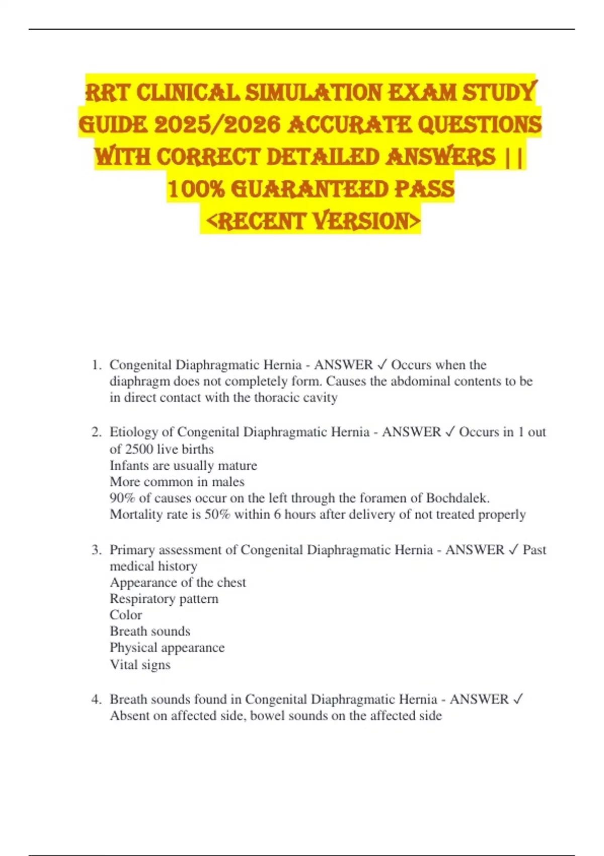 RRT Clinical Simulation EXAM STUDY GUIDE 2025/2026 ACCURATE QUESTIONS WITH CORRECT DETAILED ...