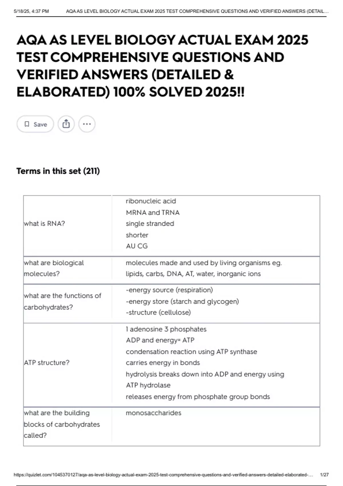 AQA AS LEVEL BIOLOGY ACTUAL EXAM 2025 TEST COMPREHENSIVE QUESTIONS AND ...