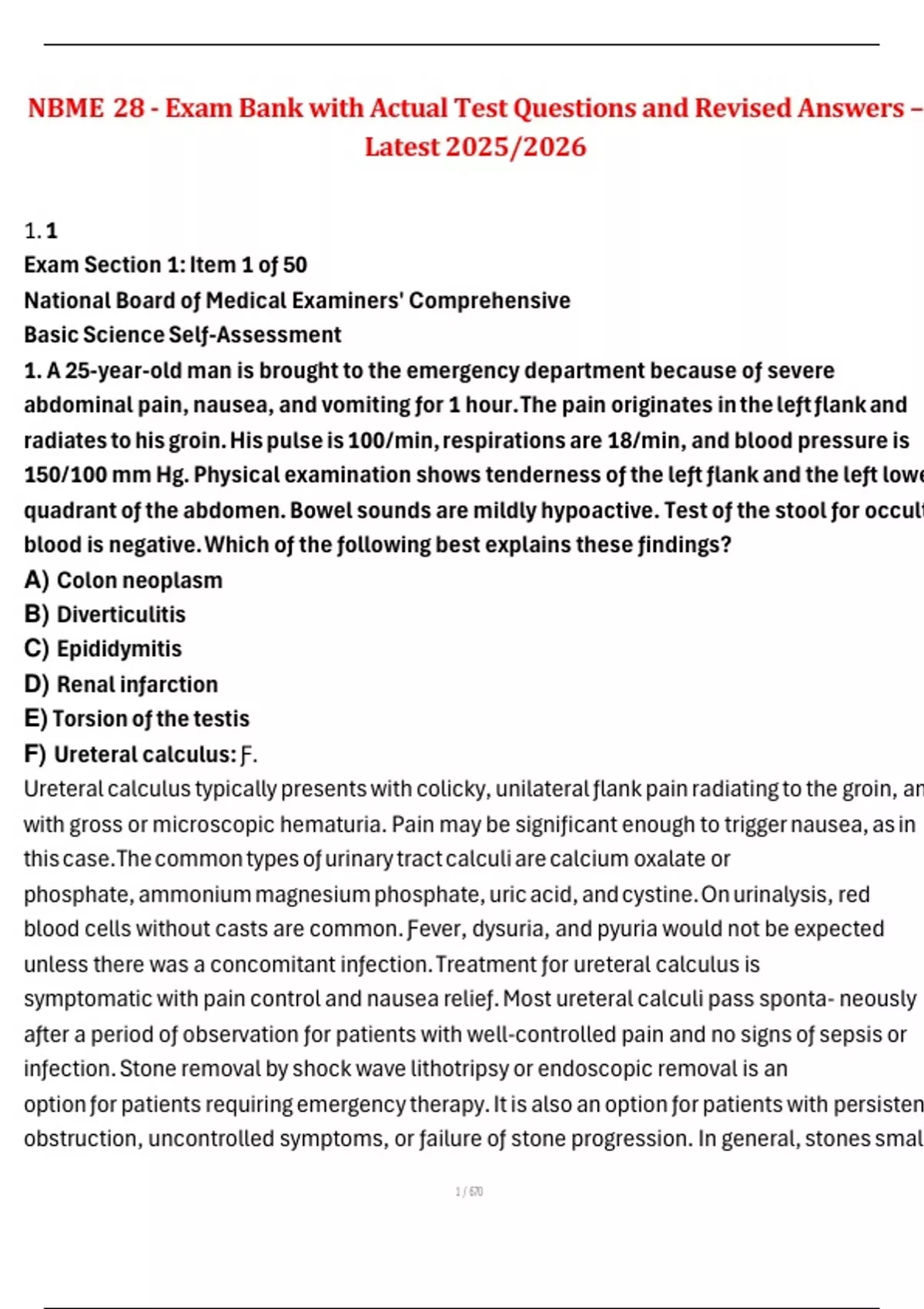 NBME 28 – Exam Bank with Actual Test Questions and Revised Answers ...
