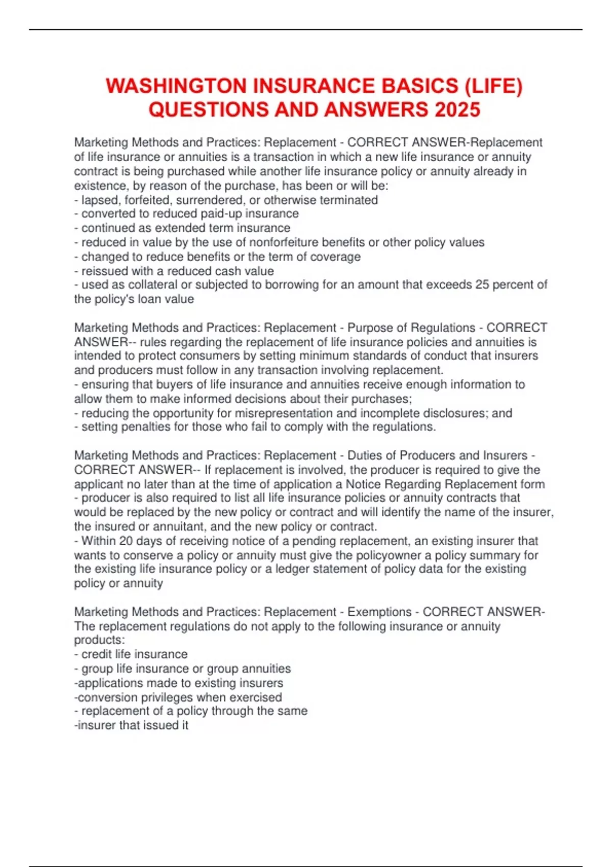 Washington Insurance Basics (Life) questions and answers 2025 ...